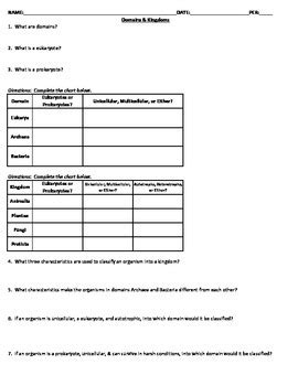 Domains Kingdoms Classification Worksheet Tpt