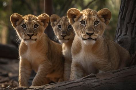 Premium Ai Image Three Cute Lion Cubs Generative Aix9