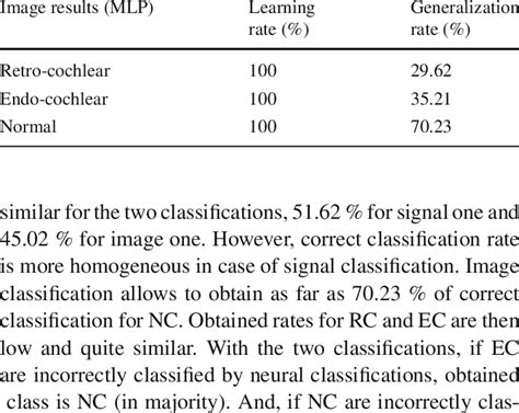 Image Neural Classification Results MLP Download Table