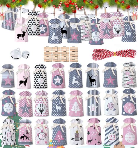 24 Sac en Tissu de Calendrier de L avent de Noël 12x21CM Calendrier de