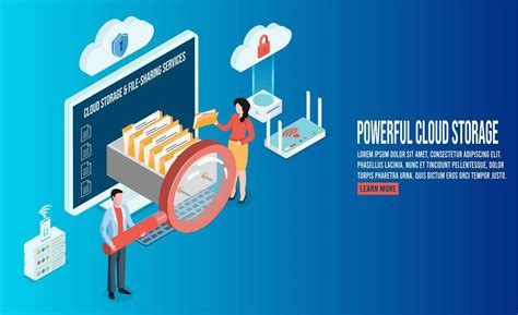 3d Isometric Powerful Cloud Storage Data Center File Management Concept With Administrator