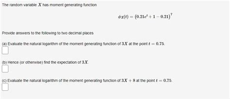 Solved The Random Variable X Has Moment Generating Function Chegg