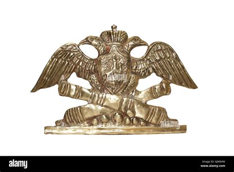 Old Russian Metal Military Insignia Artillery Symbol Isolated With