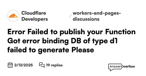 Error Failed To Publish Your Function Got Error Binding Db Of Type D1 Failed To Generate
