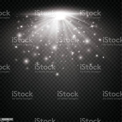 설정 합니다 빛나는 별 태양 입자와 하이라이트 효과로 스파크 골든 Bokeh 빛 반짝임과 장식 어두운 배경 투명 광선에 대한