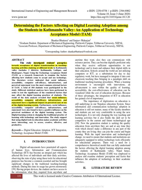 Determining The Factors Affecting On Digital Learning Adoption Among