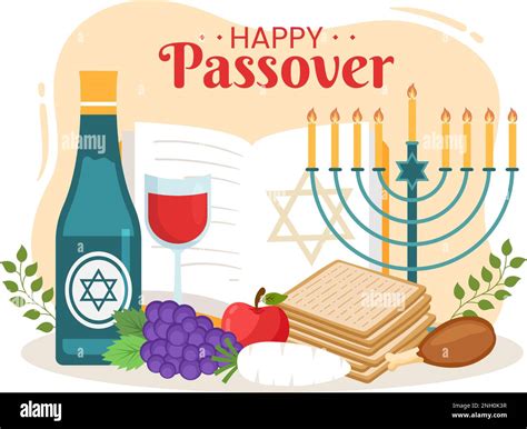 Happy Passover Illustration With Wine Matzah And Pesach Jewish Holiday