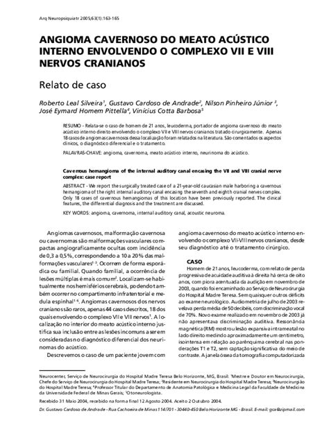 Pdf Cavernous Hemangioma Of The Internal Auditory Canal Encasing The Vii And Viii Cranial