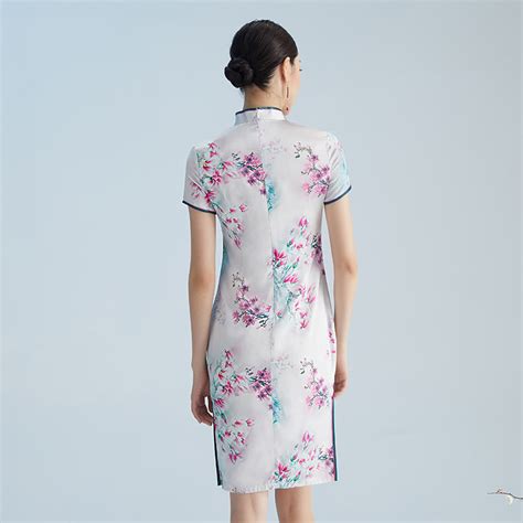 木真了中式真丝女士连衣裙夏季新品桑蚕丝印花日常修身短旗袍920 虎窝淘