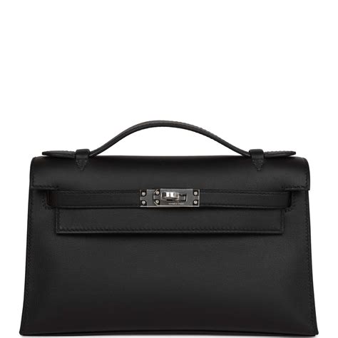 Hermes Kelly Pochette Black Swift Palladium Hardware Madison Avenue