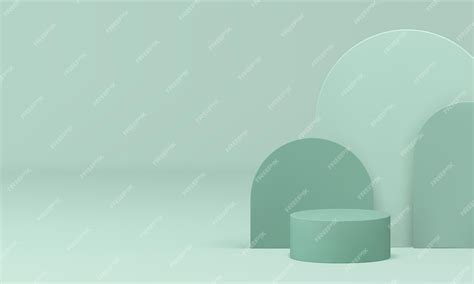 초록색 파스텔 3d 포디움 무대와 반 원 벽 배경 현실적인 터 일러스트레이션 프리미엄 벡터