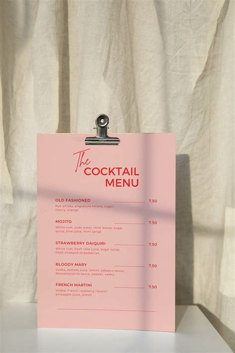 Editable Cocktail Menu Template Modern Design 5 Color Options