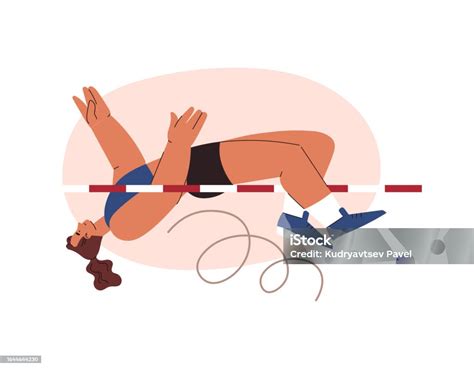 바를 뛰어넘는 운동선수 여성 흰색 배경에 분리된 평면 벡터 그림 스포츠 경기와 높이뛰기 개념 여자 육상 선수