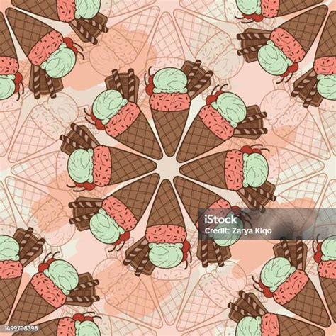 두 스쿱 라인 아트 아이스크림 그림 원활한 표면 패턴 디자인 거품 내기에 대한 스톡 벡터 아트 및 기타 이미지 거품 내기