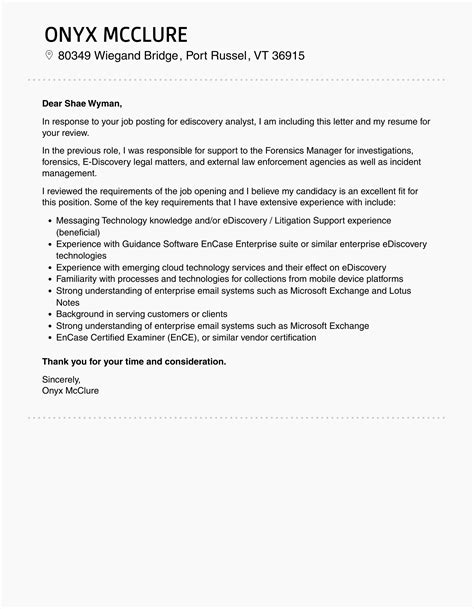 Ediscovery Analyst Cover Letter Velvet Jobs