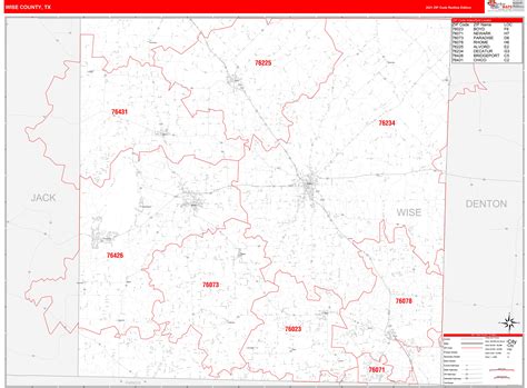 Wise County Tx Zip Code Wall Map Red Line Style By Marketmaps Mapsales