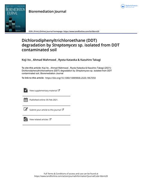 Pdf Dichlorodiphenyltrichloroethane Ddt Degradation By Streptomyces