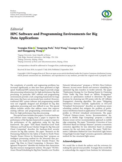 Pdf Hpc Software And Programming Environments For Big Data Applications