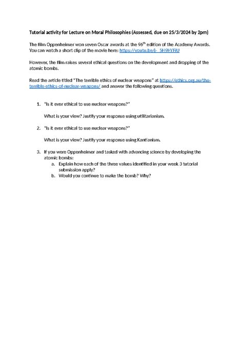 week 5q tutorial tutorial activity for lecture on moral
