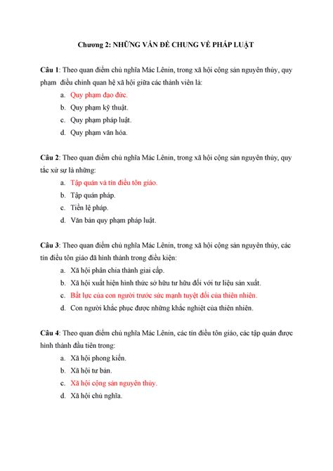 CÂu HỎi TrẮc NghiỆm ChƯƠng 2 PlĐc Chương 2 NhỮng VẤn ĐỀ Chung VỀ