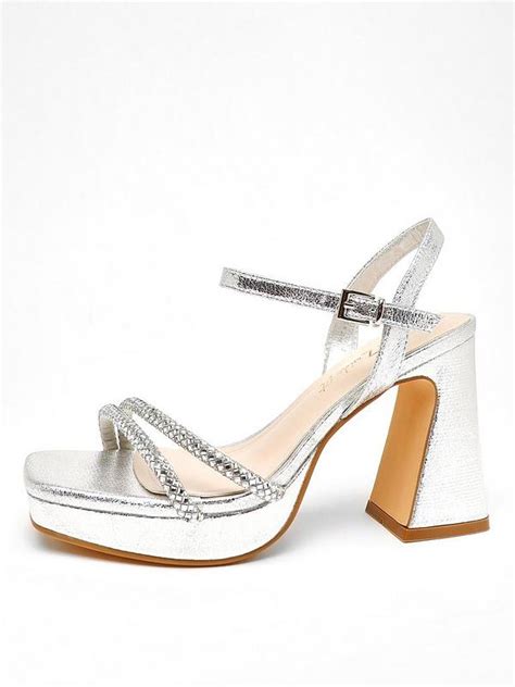Quiz Wide Fit Silver Diamante Platform Heeled Sandals Very