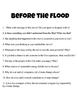 Before The Flood Movie Questions By Knox S Education Spot TpT