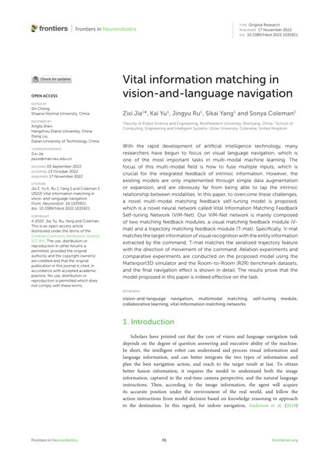 Pdf Vital Information Matching In Vision And Language Navigation