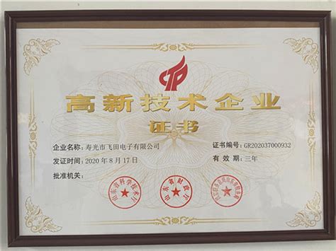 高新技术企业 寿光市飞田电子有限公司