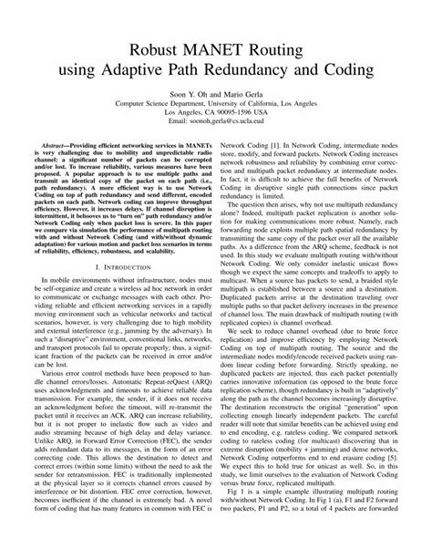 Pdf Robust Manet Routing Using Adaptive Path Redundancy And Coding
