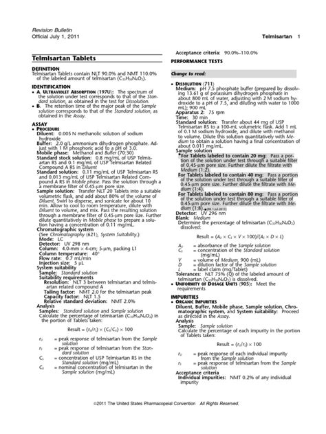 Monograph Telmisartan Tablets Pdf Chromatography Buffer Solution