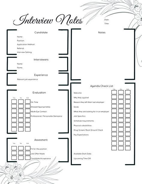 Interview Notes Template Etsy