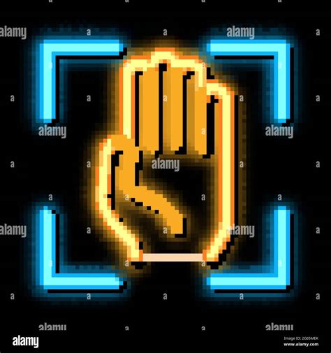 Person Handprint Scan Neon Glow Icon Illustration Stock Vector Image