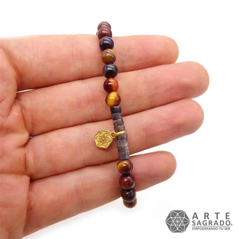 Pulsera Tejida Vector En Equilibrio En Chapa De Oro Con Ojo De Tigre