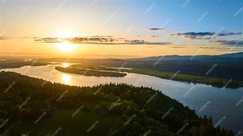 Premium Photo Aerial Golden Hour Columbia River Landscape With