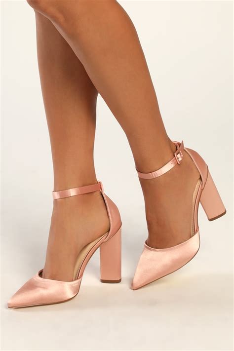 Rose Gold Satin Pumps Ankle Strap Pumps Pointed Toe Pumps Lulus