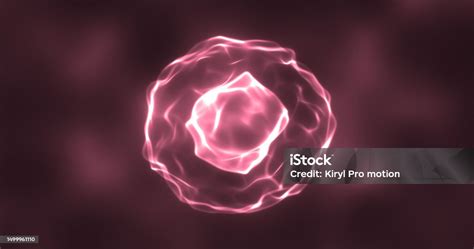 Abstract Red Energy Round Sphere Glowing With Particle Waves Hitech Digital Magic Abstract