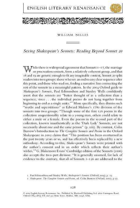 Pdf Sexing Shakespeares Sonnets