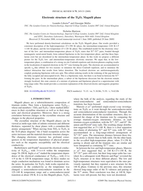 Pdf Electronic Structure Of The Ti4o7 Magnéli Phase
