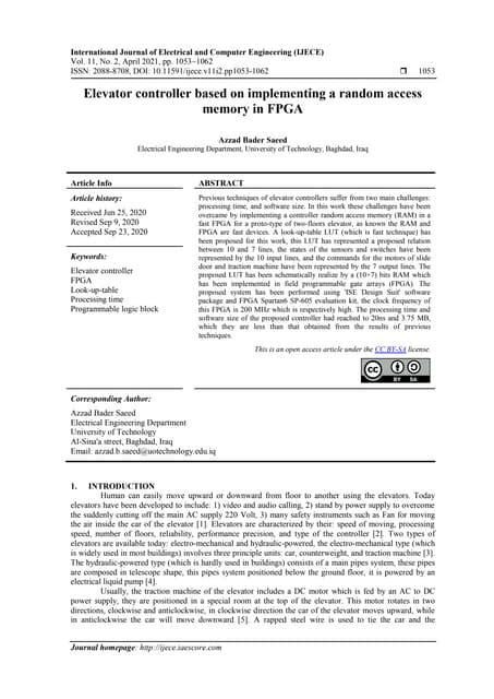 Elevator Controller Based On Implementing A Random Access Memory In