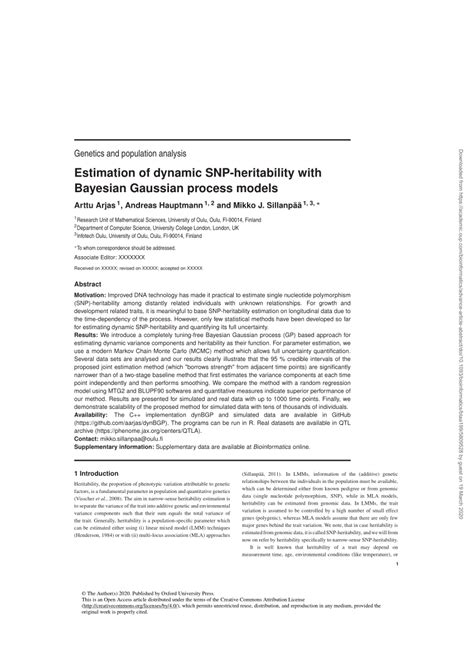 Pdf Estimation Of Dynamic Snp Heritability With Bayesian Gaussian Process Models