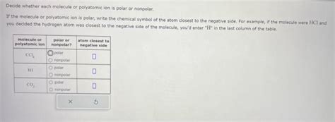 Solved Decide Whether Each Molecule Or Polyatomic Ion Is