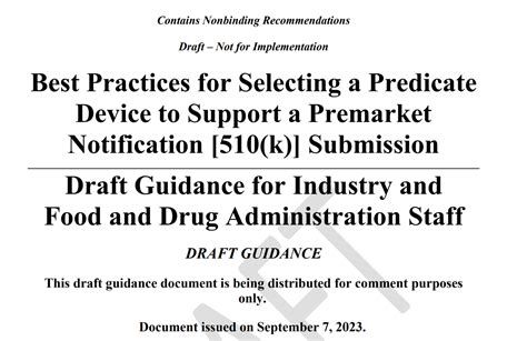 Draft Guidance On Predicate Selection Best Practices Medical Device
