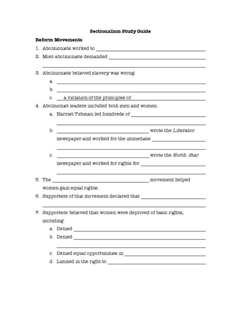 Sectionalism Study Guide Pdf Abolitionism In The United States