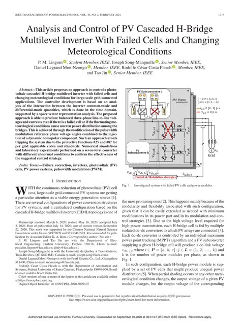 Pdf Analysis And Control Of Pv Cascaded H Bridge Multilevel Inverter With Failed Cells And