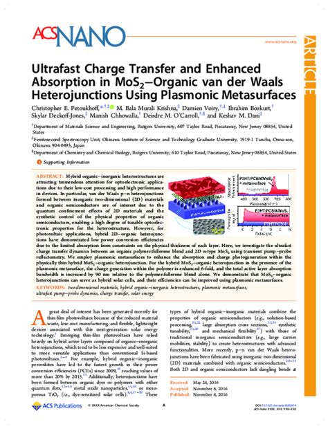 pdf ultrafast charge transfer and enhanced absorption in mos2 organic