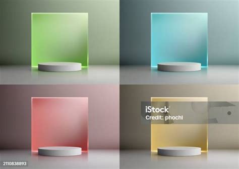 유리제 배경막 호화스러운 제품 전시를 가진 3d 백색 연단 모형 3차원 형태에 대한 스톡 벡터 아트 및 기타 이미지 3차원 형태 건축 광고 Istock