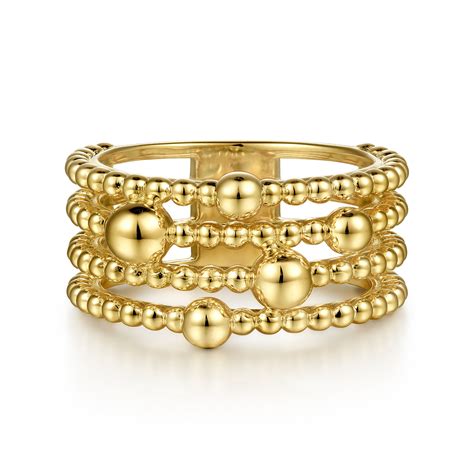 14k Yellow Gold Multi Row Bujukan Beads Wide Band Ring 1475 Shop