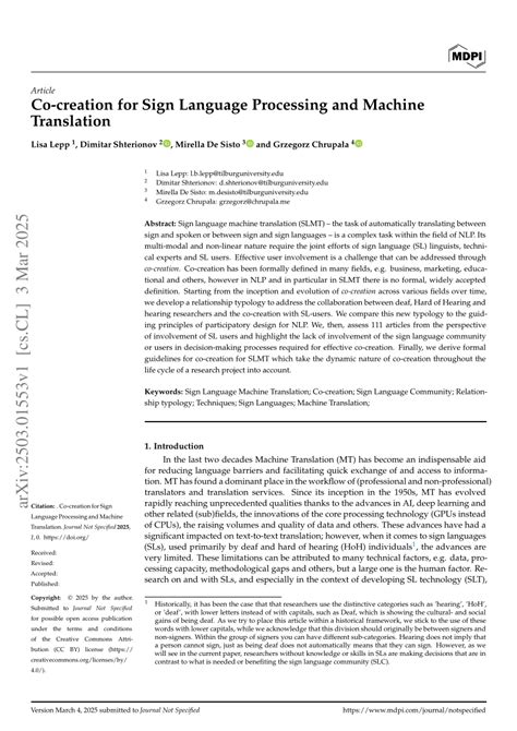 Pdf Co Creation For Sign Language Processing And Machine Translation