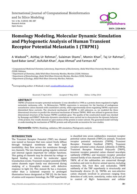 Pdf Homology Modeling Molecular Dynamic Simulation And Phylogenetic