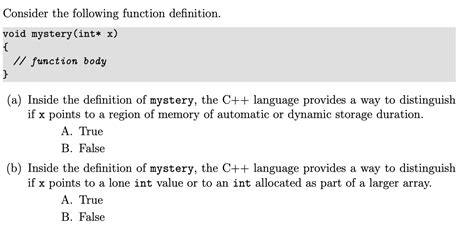 Solved Consider The Following Function Definition Void